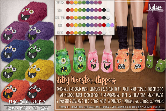 Second Life Marketplace - . tiptoes - Silly Monster Fang Slippers ...