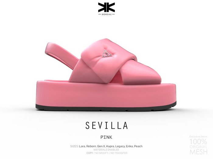 Second Life Marketplace - Sevilla :: Sandals :: Pink :: {kokoia}