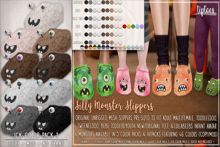 Second Life Marketplace - . tiptoes - Silly Monster Ick Slippers ...