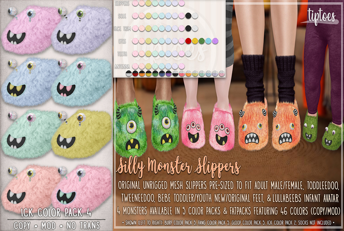 Second Life Marketplace - . tiptoes - Silly Monster Ick Slippers ...