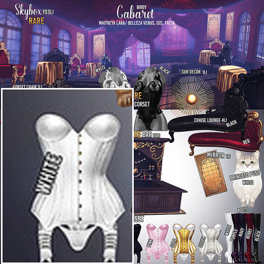 Second Life Marketplace - Birdy. Cabaret - Corset - Lara - White [box]