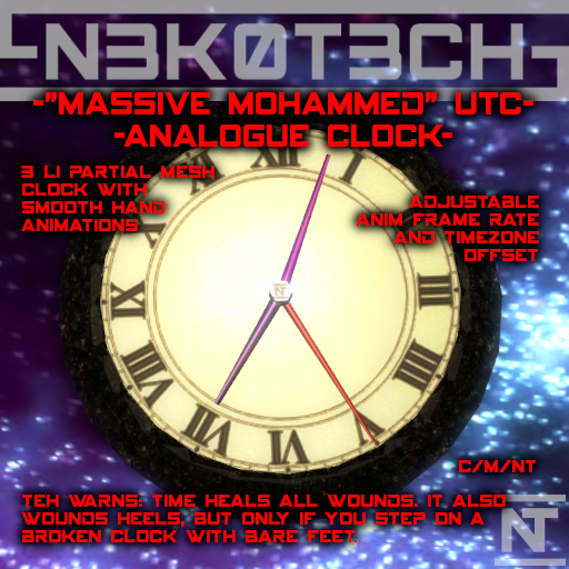 Second Life Marketplace - [-NT-] "Massive Mohammed" UTC Analogue Clock