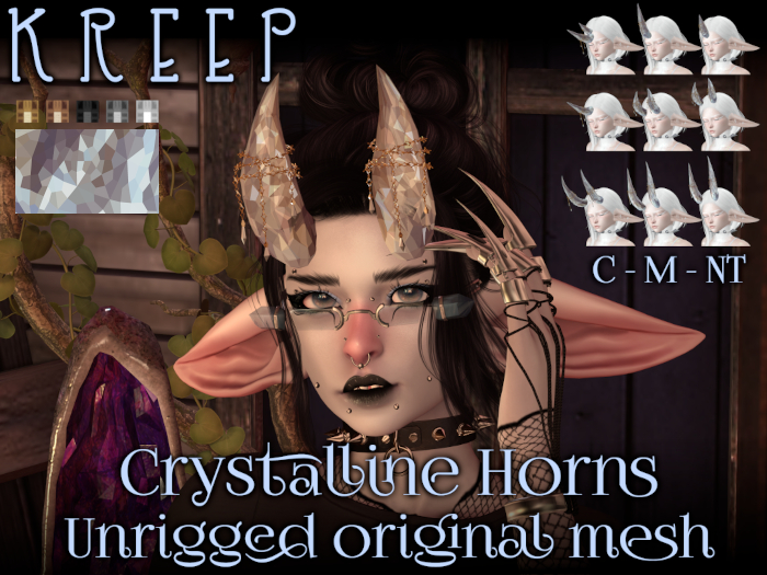 Second Life Marketplace - K R E E P: Crystal Horn -Single Color- Opal