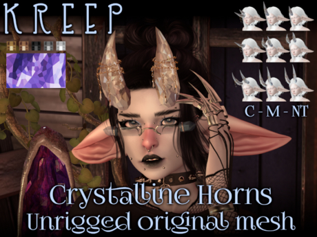 Second Life Marketplace - K R E E P: Crystal Horn -Single Color- Purple