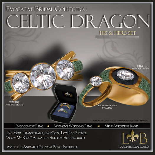 Second Life Marketplace - His & Hers "Celtic Dragon" Wedding Ring Set ...