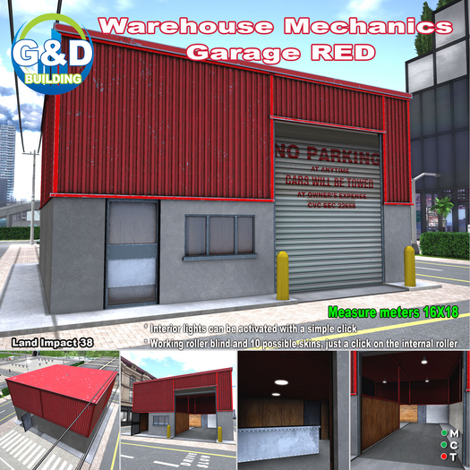 Second Life Marketplace - G&D BUILDING Warehouse Mechanics Garage RED