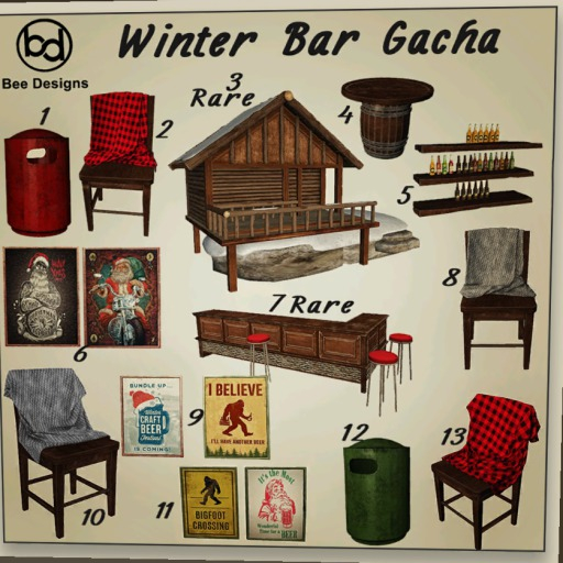 Second Life Marketplace - Bee Designs Winter Bar Gacha 9