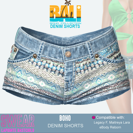 Second Life Marketplace - Denim Shorts - Bali Denim Shorts - BOHO
