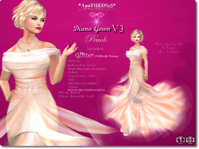 Second Life Marketplace - Peach Diana Gown V3