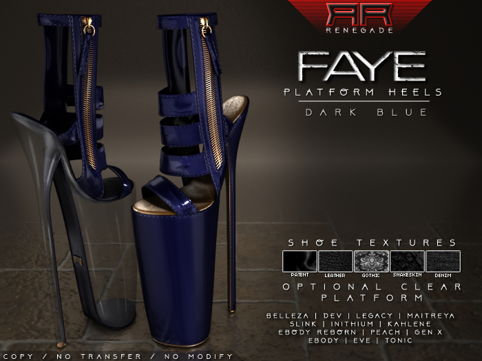 Second Life Marketplace - [Renegade] Faye Platform Heels - Dark Blue