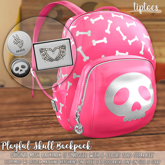 Second Life Marketplace - . tiptoes - Playful Skull Backpack - Pink