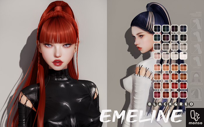 Second Life Marketplace - [monso] Emeline Hair /Black & Red