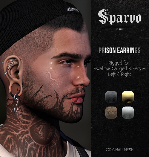 Second Life Marketplace - [SPARVO] Prison Earrings for Swallow Gauged S ...