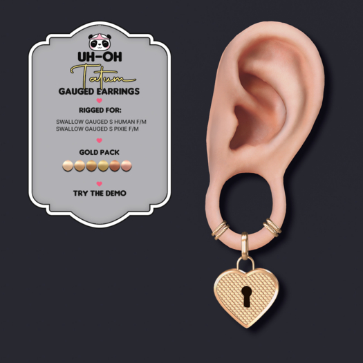 Second Life Marketplace - Uh-Oh: Tatum Gauged Earrings - (Gold ...