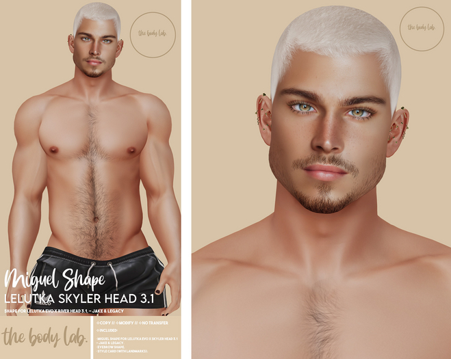 Second Life Marketplace - THE BODY LAB. MIGUEL SHAPE - LELUTKA SKYLER HEAD 3.1