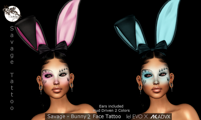 Second Life Marketplace - Savage - Bunny 2 Face Tattoo EvoX - Add.