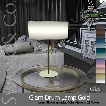 Second Life Marketplace - Swank & Co. Glam Drum Lamp Gold