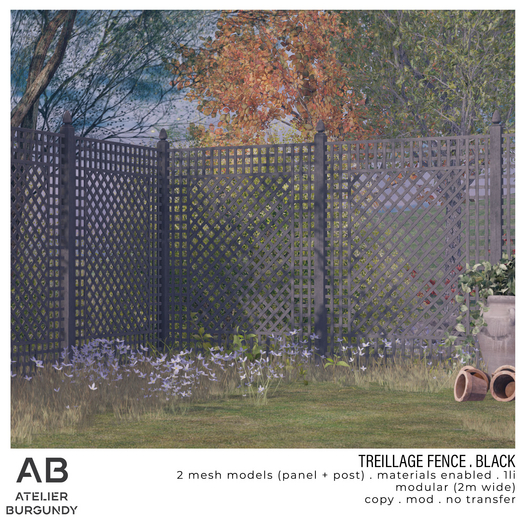 Second Life Marketplace - Atelier Burgundy . Treillage Fence Black *ADD*