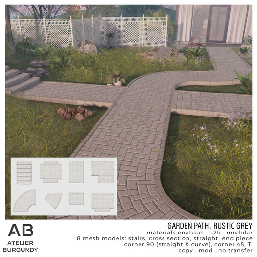 Second Life Marketplace - Atelier Burgundy . Garden Path Rustic Grey *ADD*