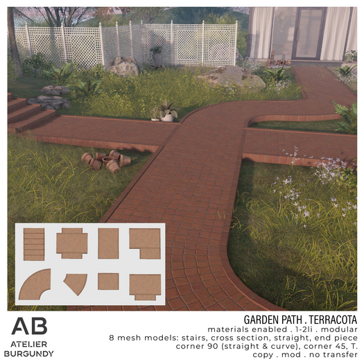 Second Life Marketplace - Atelier Burgundy . Garden Path Terracota *ADD*