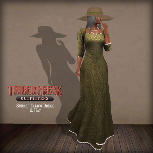 Second Life Marketplace - [Timber Creek] Calico Summer Dress & Hat ...