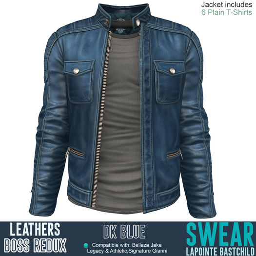 Second Life Marketplace - Leather Jacket Boss Redux DK BLUE