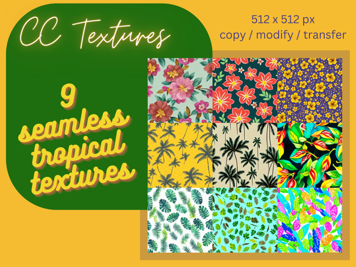 Second Life Marketplace - CC Textures - 9 Seamless Tropical Textures