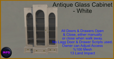 Second Life Marketplace - MPD Antique Glass Cabinet v4 - White