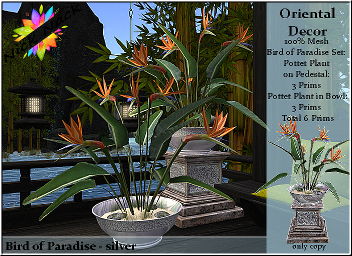 Second Life Marketplace - NN_Oriental Decor: Bird of Paradise Set-silver