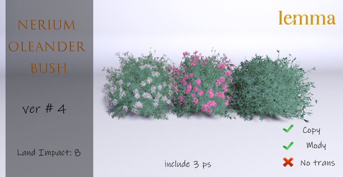Second Life Marketplace - Lemma Nerium Oleander Bush ver#4