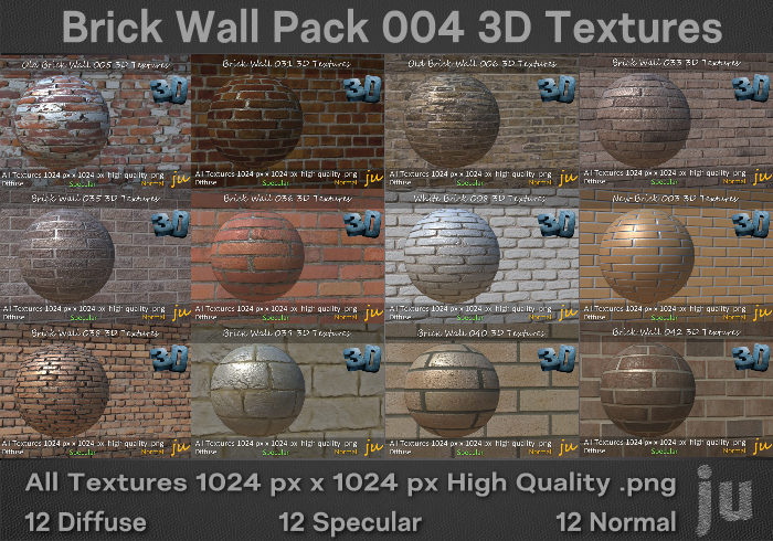 Second Life Marketplace - JU Brick Wall Pack 004 3D Textures Full Perm