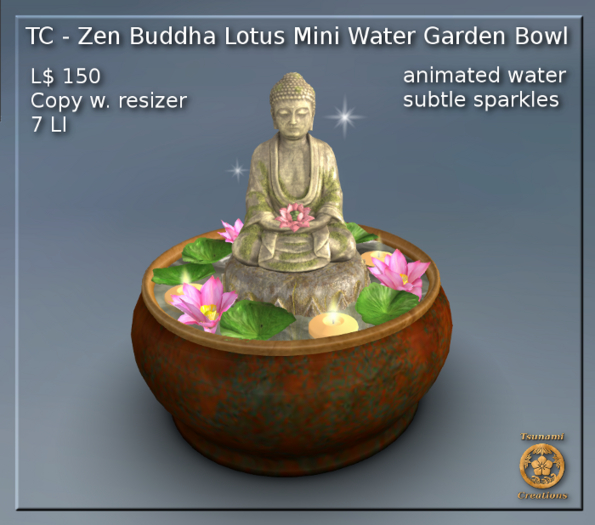 Second Life Marketplace - Zen Buddha Lotus Mini Water Garden Bowl