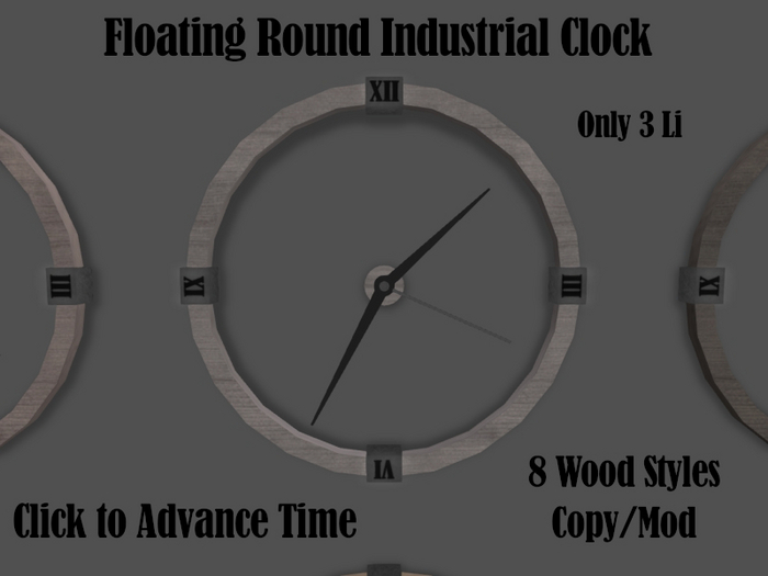 Second Life Marketplace - {P.S.} Floating Round Industrial Clock ...