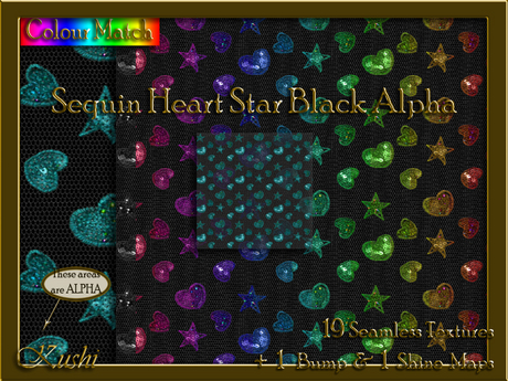 Second Life Marketplace - Sequin Heart Star Black Alpha Seamless ...