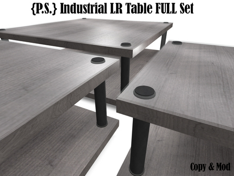 Second Life Marketplace - {P.S.} Industrial LR Table Set - 8 Styles/Colors