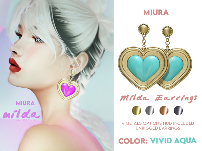 Second Life Marketplace - MIURA - Milda Earrings - VIVID AQUA