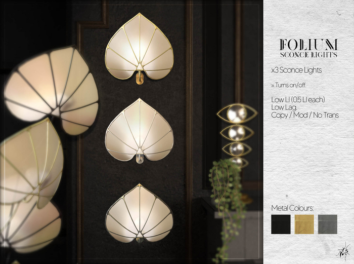 Second Life Marketplace - -Jane&Finch- Folium Sconce Lights