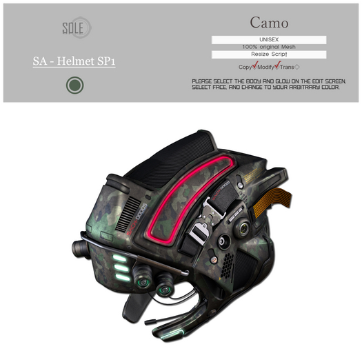 Second Life Marketplace - :::SOLE::: SA - Helmet SP1 (Camo)