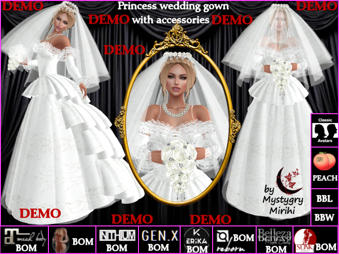 Second Life Marketplace - DEMO Princess wedding gown,veil,bouquet,BOM ...