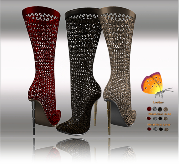 Second Life Marketplace - Boots Leather-Calf Fishnet & Metal Heel 12x ...