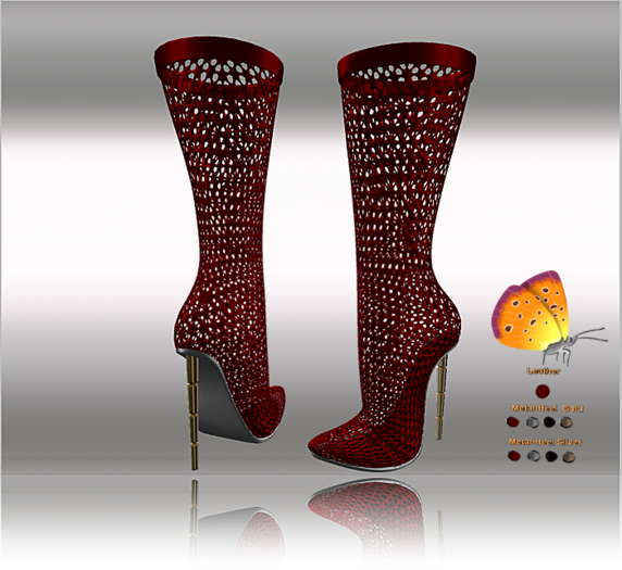 Second Life Marketplace - Boots Leather-Calf Fishnet & Metal Heel red ...