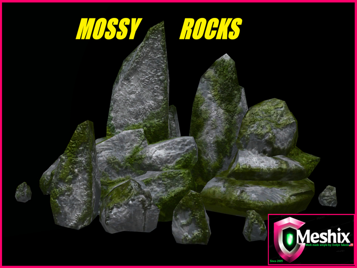 Second Life Marketplace - Fused group of mossy rocks (3prims)