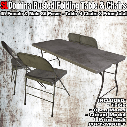 Second Life Marketplace - - furniture- SLDomina Rusted Folding Chairs ...