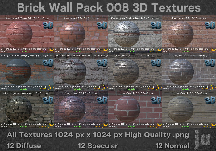 Second Life Marketplace - JU Brick Wall Pack 008 3D Textures Full Perm