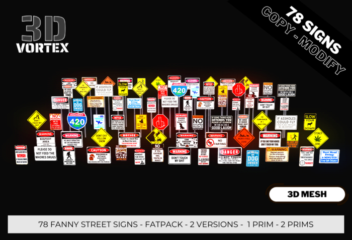 Second Life Marketplace - 78 FUNNY TRAFFIC SIGNS - 3D MESH ORIGINAL ...