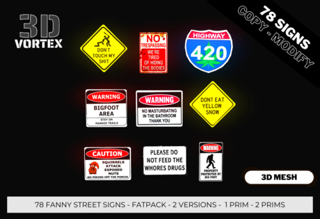Second Life Marketplace - 78 FUNNY TRAFFIC SIGNS - 3D MESH ORIGINAL ...