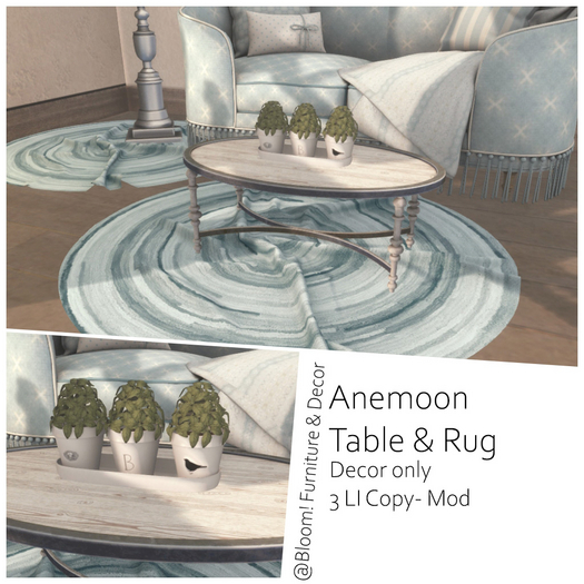 Second Life Marketplace - Bloom! - Anemoon Table & rug (ADD)