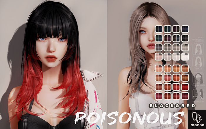 Second Life Marketplace - [monso] Poisonous Hair /Black & Red