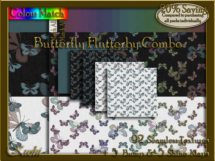 Second Life Marketplace - Butterfly Flutterby Combo Seamless Texture Bundle