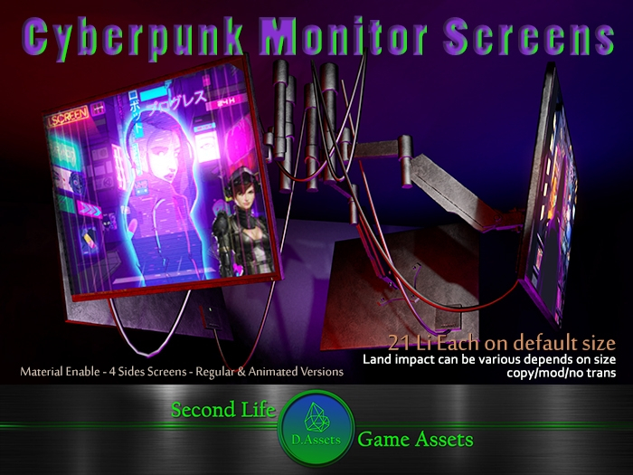Second Life Marketplace - :D.Assets: - Cyberpunk Monitor Screens [ADD ME]